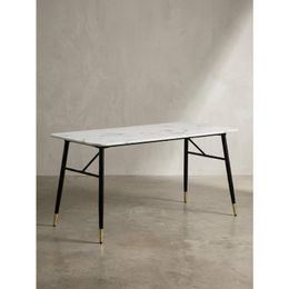 KADIMA DESIGN Esstisch Marmoroptik Metall Rechteckig Modern Klein, Wei&szlig; 140x80x76 cm