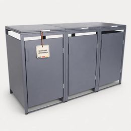 ALBATROS M&uuml;lltonnenbox 3er Hauswandversion, 120L bis 240L, f&uuml;r Drei Tonnen, verzinktes Metall RAL7016 Anthrazit, offene R&uuml;ckseite, bessere Bel&uuml;ftung, wetterfest, ISO9227, verstellbare F&uuml;&szlig;e