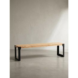 KADIMA DESIGN Esszimmerbank Massivholz Metall ohne Lehne, Akazie 160x40x45 cm