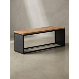 KADIMA DESIGN Sitzbank &ndash; Akazie Massivholz/Steinoptik, 120x45x35 cm, Metallgestell