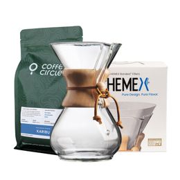 Coffee Circle Chemex 6 Tassen & Kaffee im Set, 250 g gemahlener Karibu Kaffee aus Brasilien, Kenia und &Auml;thiopien & Kaffeezubereiter im B&uuml;ndel, f&uuml;r Einsteiger