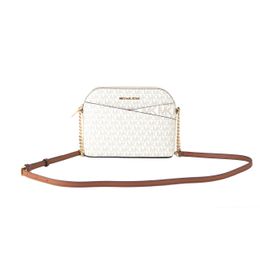 Michael Kors Damen Jet Set Travel Medium Leder X Cross Dome Umh&auml;ngetasche (Vanilla Signature/Gold)