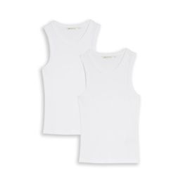 Tom Tailor Denim Damen Slim Fit Top im 2er-Pack, wei&szlig;, Uni, Gr. XL