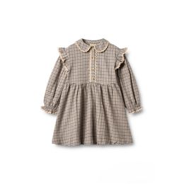 Shirtkleid Wheat "Wheat Dress L/S Alissa", M&auml;dchen, Gr. 128, Normalgr&ouml;&szlig;en, beige (blau check), 100% Baumwolle, normal, Rundhals, Kleider Shirtkleid