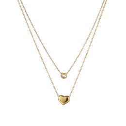 Firetti Damen Kette mit Anh&auml;nger "Schmuck Geschenk Edelstahl Halsschmuck doppelreihig Layering Herz", Edelstahl, L: 47 B: 1mmgelbgoldfarben,