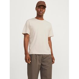 Jack & Jones T-Shirt JACK & JONES "JJECORP Herren-Tee mit figurbetonter Silhouette", Jungen, Gr. XL, grau (moonbeam detail:small print, moonbeam), Single Jersey, Obermaterial: 100% Baumwolle, bedruckt, regular fit normal, Rundhals, Shirts T-Shirt, Baumwolle, regular fit