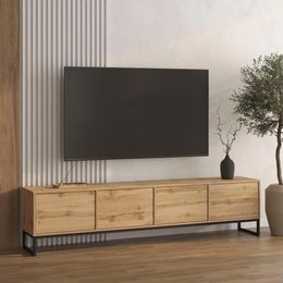 Lowboard OTTO HOME "Loft, Breite 208,5 cm, TV-Board mit 4 Klappen, Metallkufen", wotan eiche, B:208,5cm H:50,2cm T:36,5cm, Holzwerkstoff, Melamin, Metall, Sideboards, Lowboard, TV-Kommode mit viel Stauraum, push-to-open-Funktion