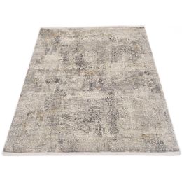 Teppich OCI DIE TEPPICHMARKE "BESTELLER CAVA", grau, B:80cm H:8mm L:250cm, Viskose, Teppiche, Teppich, Glanz Viskose, mit Fransen, Hoch Tief Struktur, Vintage, Wohnzimmer