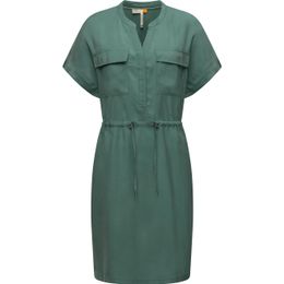 Blusenkleid Ragwear "Roisa", Damen, Gr. L (40), Normalgr&ouml;&szlig;en, gr&uuml;n, Material: 80% Viskose, 20% Polyester, figurumspielend ca. Mitte Oberschenkel, V-Ausschnitt, weit abgesteppte Kante, Kleider Blusenkleid, stylisches Sommerkleid mit Bindeband