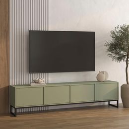 Lowboard OTTO HOME "Loft, Breite 208,5 cm, TV-Board mit 4 Klappen, Metallkufen", salbei, B:208,5cm H:50,2cm T:36,5cm, Holzwerkstoff, Melamin, Metall, Sideboards, Lowboard, TV-Kommode mit viel Stauraum, push-to-open-Funktion