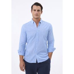 Langarmhemd FELIX HARDY "Gestreiftes Langarm Hemd", Herren, Gr. XXL, Normalgr&ouml;&szlig;en, sax, 65% Baumwolle, 35% Leinen, Hemden
