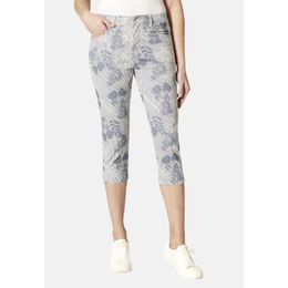 7/8-Hose STOOKER WOMEN "Tahiti Print Capri Slim Fit", Damen, Gr. 36, L&auml;nge 21, blau (blau stripe, flowers), Twill, 70% Viskose, 26% Polyamid, 4% Elasthan, eng 7/8-L&auml;nge, Hosen 7/8-Hose, Capri Slim Fit Casual Clean Wash f&uuml;r Damen