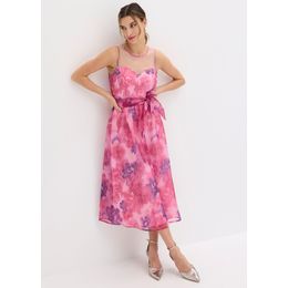 bonprix Midikleid aus zartem T&uuml;ll, pink, Gr.36, Modern und feminin: Kleid aus zartem T&uuml;ll in Midi-L&auml;nge mit transparentem Mesh-Einsatz und Bindeband