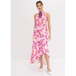 bonprix Abendkleid mit Blumen-Applikation, pink, Gr.46, Modern und feminin: Maxikleid aus strukturiertem Crepe mit Blumen-Applikation und Volant am Rock