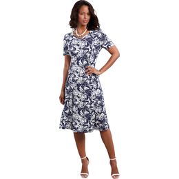CR&Eacute;ATION L Damen Jerseykleid in leicht ausgestellter Form marine-ecru-bedruckt Gr&ouml;&szlig;e 38