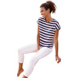 CR&Eacute;ATION L Damen Print-Shirt im Ringel-Dessin marine-ecru-bedruckt Gr&ouml;&szlig;e 40