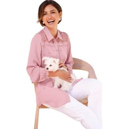 CR&Eacute;ATION L Damen Longbluse mit Spitze und Zierperlen hortensie Gr&ouml;&szlig;e 38