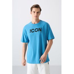 &Uuml;bergro&szlig;es Logo-Print Rundhals-T-Shirt