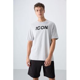 &Uuml;bergro&szlig;es Logo-Print Rundhals-T-Shirt