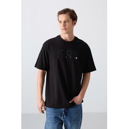 &Uuml;bergro&szlig;es Logo-Print Rundhals-T-Shirt