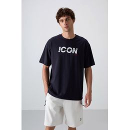 &Uuml;bergro&szlig;es Logo-Print Rundhals-T-Shirt