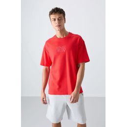 &Uuml;bergro&szlig;es Logo besticktes Baumwollmischung T-Shirt
