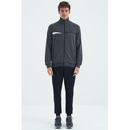 Bedrucktes Sweatshirt mit Rei&szlig;verschlusskragen und Hosen-Set