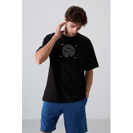 Oversized Baumwoll-Mix Rundhalsausschnitt T-Shirt