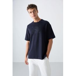 Oversized Baumwollmischung Rundhals-T-Shirt