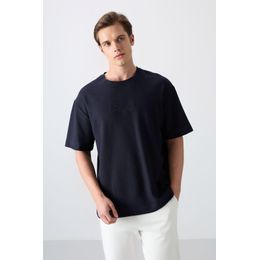 Oversized-Logo-besticktes Baumwollmisch-T-Shirt