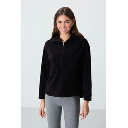 &Uuml;bergro&szlig;er Pl&uuml;sch-Hoodie mit halbem Rei&szlig;verschluss