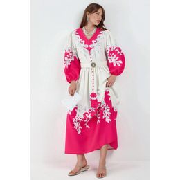Blumen-Maxi-Kleid mit V-Ausschnitt und Knopfdetails