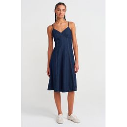 Baumwolle Denim Midi A-Linien Kleid