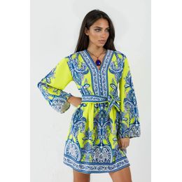 V-Ausschnitt Paisley A-Linie Mini-Kleid mit Kn&ouml;pfen