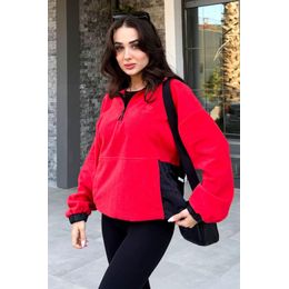Oversized Halb-Zip Pl&uuml;sch Sweatshirt