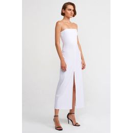 Tr&auml;gerloses, tailliertes Midikleid mit Schlitz
