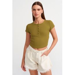 Damen Kurz geschnittenes Slim-Fit Rundhals-T-Shirt