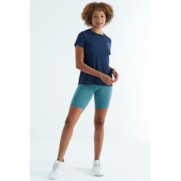 Damen entspanntes T-Shirt mit Rundhalsausschnitt und seitlichen Schlitzen