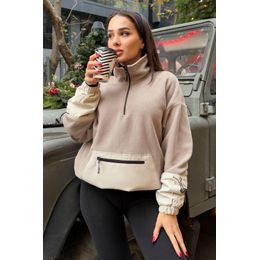Oversized Pl&uuml;sch-Half-Zip Sweatshirt