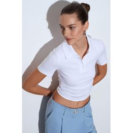 Damen Crop Slim Fit Polo T-Shirt