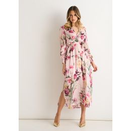Rosa gebl&uuml;mtes Chiffon-Wickel-Midikleid mit Glitzer