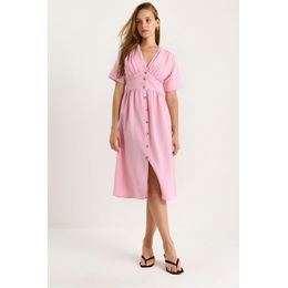 V-Ausschnitt Knopfmidihemdkleid
