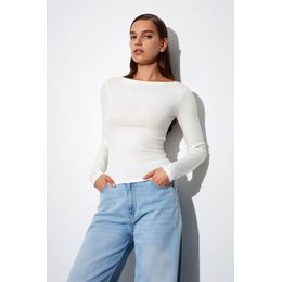 Damen Slim-Fit Boot-Ausschnitt Langarmbluse