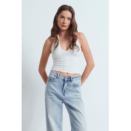 Damen Spitze Neckholder Crop Bluse
