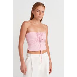 Damen Strapless Crop-Bluse mit Bindeband-Detail