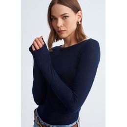 Damen Rippstrick Bootsausschnitt Langarmbluse