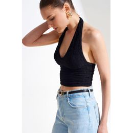 Damen Spitze Neckholder Crop Bluse