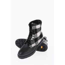 Woolrich Buffalo Kampfstiefel aus karierter Wolle und strukturiertem Leder in Schwarz und Wei&szlig;