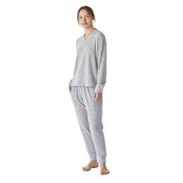 Damen-Pyjama aus weichem Strick mit V-Ausschnitt und langen &Auml;rmeln JJB5