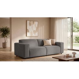 3-Sitzer Home Affaire "Avelin, 228 cm, Chenille, Struktur-Boucle", grau, B:228cm H:75cm T:96cm, 100% Polyester, Sofas, mit Wellenunterfederung, Kedernaht, bodentief, Skandi-Design